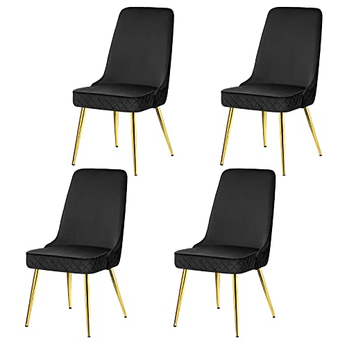 Comfy to go Dining Chairs, Velvet Dining Chairs Set of 4, Mid Century Modern Dining Room Chairs with High Back and Gold Legs(Black) Chairs Only