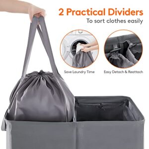 Lifewit 136L Double Laundry Hamper with Lid, Bundle with 105L Double Laundry Hamper with Lid, Grey