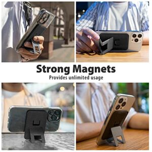 ergomi Ares MagSafe Wallet Stand for iPhone 14/13/12 Series, Ultra Slim 2 in 1 Magnetic Phone Stand with Card Holder & Finger Grip, Detachable & Adjustable with Portrait/Landscape Viewing Mode, Black