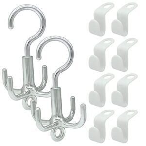 2 pcs silver belt hanger with 8 pcs clothes hanger connector hooks for closet scarf tie rack metal belt organizer purse hanger belt holder for men women scarves 4 hooks each