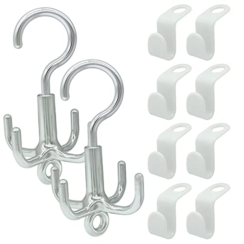 2 Pcs Silver Belt Hanger with 8 Pcs Clothes Hanger Connector Hooks for Closet Scarf Tie Rack Metal Belt Organizer Purse Hanger Belt Holder for Men Women Scarves 4 Hooks Each