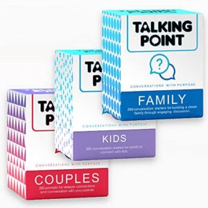 talking point cards family talk bundle (kids): 600 thought provoking conversation starters - 3 packs: family + couples + kids