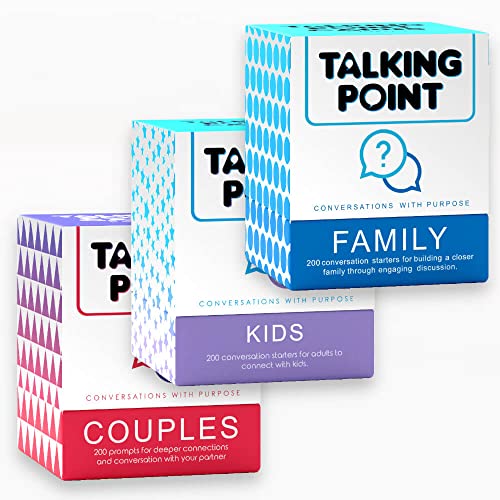 TALKING POINT CARDS Family Talk Bundle (Kids): 600 Thought Provoking Conversation Starters - 3 Packs: Family + Couples + Kids