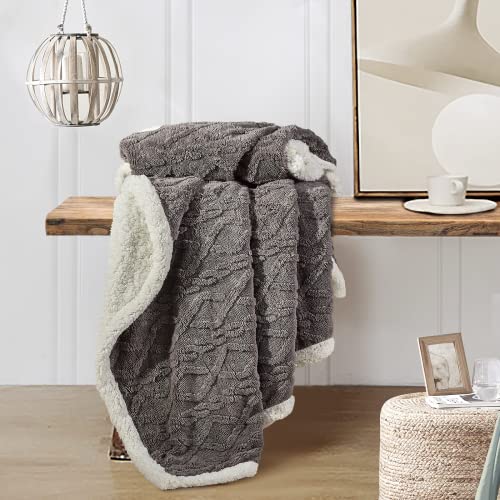 KASYLAN Sherpa Fleece Blankets Flannel Throw for Couch Sofa Twin Size -60x80 Inches Grey,Thick Cozy Warm Soft Blanket for Bed, Sofa, Camping Travel Blanket