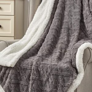 KASYLAN Sherpa Fleece Blankets Flannel Throw for Couch Sofa Twin Size -60x80 Inches Grey,Thick Cozy Warm Soft Blanket for Bed, Sofa, Camping Travel Blanket