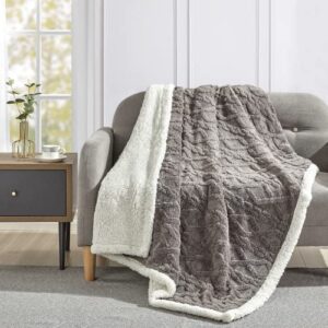 KASYLAN Sherpa Fleece Blankets Flannel Throw for Couch Sofa Twin Size -60x80 Inches Grey,Thick Cozy Warm Soft Blanket for Bed, Sofa, Camping Travel Blanket