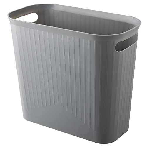 rejomiik Small Trash Can, Garbage Can Slim Waste Basket 1.6 Gallon Plastic Trash Bin Container with Handles for Bathroom, Bedroom, Office, Home, Dorm Room, Kitchen, Rectangular Gray