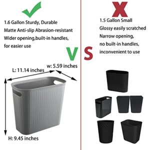 rejomiik Small Trash Can, Garbage Can Slim Waste Basket 1.6 Gallon Plastic Trash Bin Container with Handles for Bathroom, Bedroom, Office, Home, Dorm Room, Kitchen, Rectangular Gray