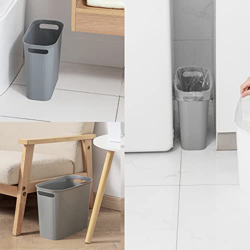 rejomiik Small Trash Can, Garbage Can Slim Waste Basket 1.6 Gallon Plastic Trash Bin Container with Handles for Bathroom, Bedroom, Office, Home, Dorm Room, Kitchen, Rectangular Gray