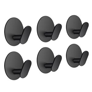 jigiu adhesive hooks, 6 packs coat hooks towel holder wall hooks stick stainless steel waterproof towel hooks stickers for bathroom bedroom kitchen closet cabinet -matte black