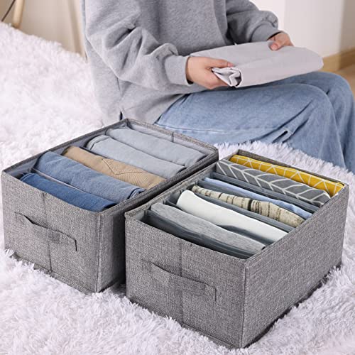 Fixwal 4pcs Wardrobe Closet Organizers and Storage with Support Board, 2pcs 7-Grid and 2pcs 5-Grid Foldable Jeans Organizer for Shelf Drawer Storage Bin Container for Shirts Pants Sweaters, Grey