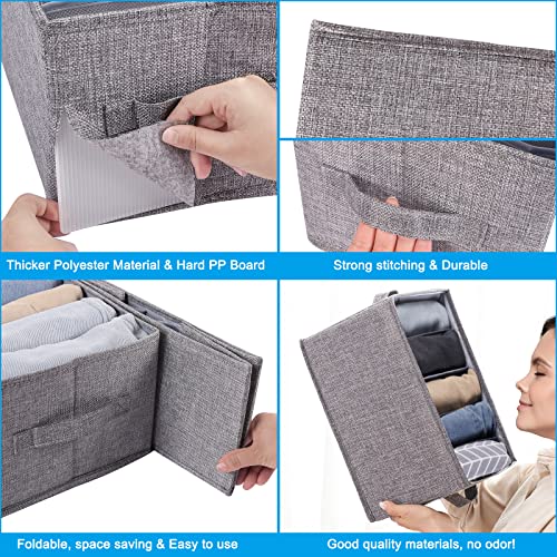 Fixwal 4pcs Wardrobe Closet Organizers and Storage with Support Board, 2pcs 7-Grid and 2pcs 5-Grid Foldable Jeans Organizer for Shelf Drawer Storage Bin Container for Shirts Pants Sweaters, Grey