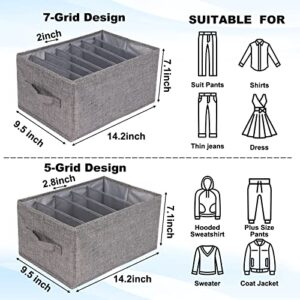 Fixwal 4pcs Wardrobe Closet Organizers and Storage with Support Board, 2pcs 7-Grid and 2pcs 5-Grid Foldable Jeans Organizer for Shelf Drawer Storage Bin Container for Shirts Pants Sweaters, Grey