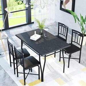 Easyzon Dining Table Set for 4 Black, Kitchen Table and Chairs for 4, Space Saving Dining Room Set for Apartment, Counter Height Breakfast Nook Table Set, Dinner Table Dinette Set for 4, Wood