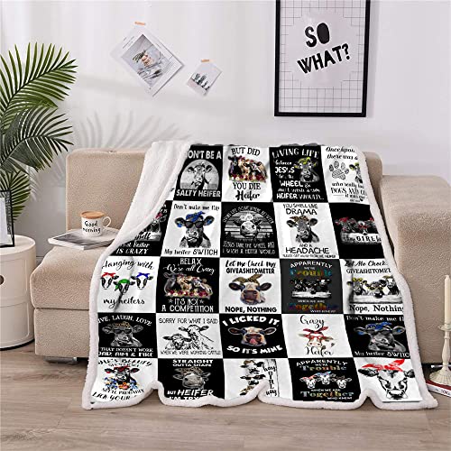 Cow Print Blanket Cow Decor Queen Size Bedding Throw Blanket for Girl Women Christmas Valentine's Birthday Gifts,Fall Winter Warm Soft Sherpa Thick Throw Blanket for Bed Sofa Office