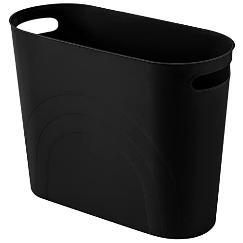 rejomiik Small Trash Can Slim Garbage Can Plastic Waste Basket with Handles 1.6 Gallon Container Bin for Narrow Spaces Bathroom, Bedroom, Kitchen, Office at Home, Black