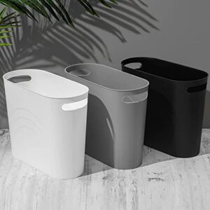 rejomiik Small Trash Can Slim Garbage Can Plastic Waste Basket with Handles 1.6 Gallon Container Bin for Narrow Spaces Bathroom, Bedroom, Kitchen, Office at Home, Black