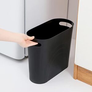 rejomiik Small Trash Can Slim Garbage Can Plastic Waste Basket with Handles 1.6 Gallon Container Bin for Narrow Spaces Bathroom, Bedroom, Kitchen, Office at Home, Black