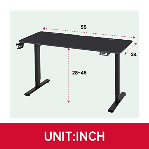 Electric Standing Desk Height Adjustable Computer Desk 55 inches Home Office Gaming Desk Writing Computer Workstation PC Simple Sit-Stand Large Working Area Student Kids Study Desk (Black)