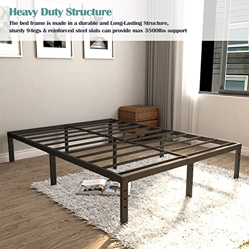 Eavesince Queen Bed Frame 14 Inch High Max 1000 Pound Heavy Duty Sturdy Metal Steel Queen Size Platform No Box Spring Needed Black