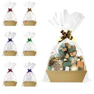 baskets for gifts empty, 6 pcs sturdy diy bulk gift basket kraft market tray cardboard basket with handles, gift basket kit supplies wrap to fill for birthday christmas valentines thanksgiving