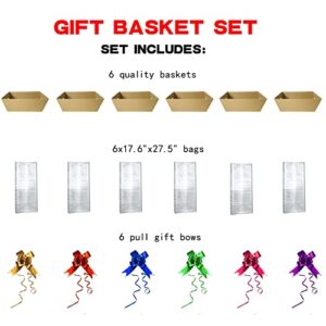 Baskets For Gifts Empty, 6 PCS Sturdy Diy Bulk Gift Basket Kraft Market Tray Cardboard Basket With Handles, Gift Basket Kit Supplies Wrap To Fill For Birthday Christmas Valentines Thanksgiving