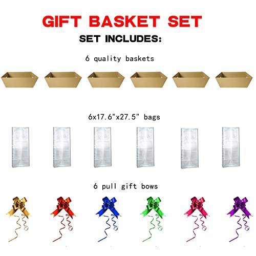 Baskets For Gifts Empty, 6 PCS Sturdy Diy Bulk Gift Basket Kraft Market Tray Cardboard Basket With Handles, Gift Basket Kit Supplies Wrap To Fill For Birthday Christmas Valentines Thanksgiving