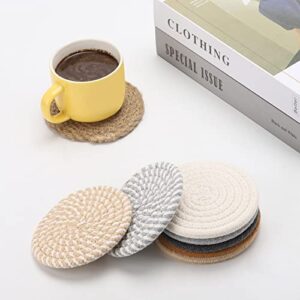 16 Pcs Woven Coasters for Drinks Absorbent Cup Coasters for Wooden Coffee Table, Best Housewarming Gifts, Farmhouse Room Office Decor