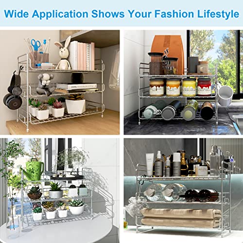 Mefirt Water Bottle Organizer, 3-Tier Water Bottle Organizer for Cabinet, Tumbler Travel Cup Holder, Pantry Kitchen Stackable Storage Rack for Shaker Baby Bottle, Wine, Can, Drying Rack (Silver)