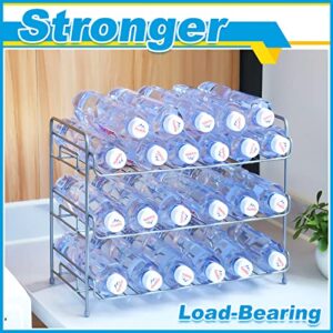 Mefirt Water Bottle Organizer, 3-Tier Water Bottle Organizer for Cabinet, Tumbler Travel Cup Holder, Pantry Kitchen Stackable Storage Rack for Shaker Baby Bottle, Wine, Can, Drying Rack (Silver)