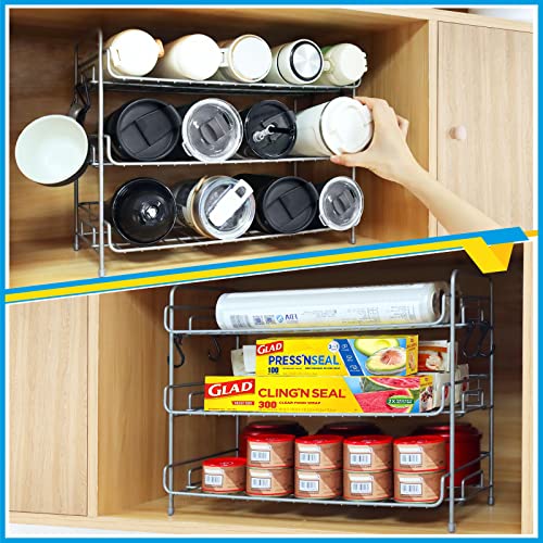 Mefirt Water Bottle Organizer, 3-Tier Water Bottle Organizer for Cabinet, Tumbler Travel Cup Holder, Pantry Kitchen Stackable Storage Rack for Shaker Baby Bottle, Wine, Can, Drying Rack (Silver)