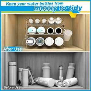 Mefirt Water Bottle Organizer, 3-Tier Water Bottle Organizer for Cabinet, Tumbler Travel Cup Holder, Pantry Kitchen Stackable Storage Rack for Shaker Baby Bottle, Wine, Can, Drying Rack (Silver)