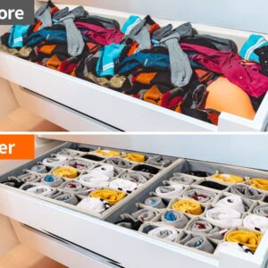 IGELIN MAGELI Drawer Underwear Organizer Dividers 5 Pack, Oxford Cloth Organizers and Storage Boxes for Lingerie, Bra, Socks, Underwear, Ties (Gray)