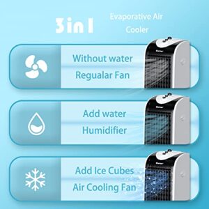 COSTWAY Evaporative Air Cooler, 3-in-1 Cooling Fan with 2 Ice Crystal Boxes, 3-Mode, 3-Speed and 4L Water Tank, Quiet Bladeless, Portable for Room Home Office Dorms, White