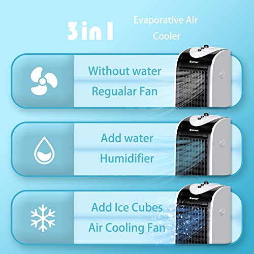 COSTWAY Evaporative Air Cooler, 3-in-1 Cooling Fan with 2 Ice Crystal Boxes, 3-Mode, 3-Speed and 4L Water Tank, Quiet Bladeless, Portable for Room Home Office Dorms, White