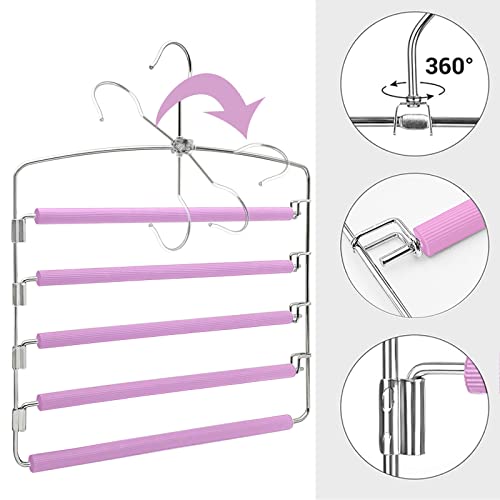 Ismosm 2 Pack Pants Hangers Closet Storage Organizer Non-Slip Space-Saving Hangers for Pants, Slacks, Jeans, Scarves, Shawls, Neckties