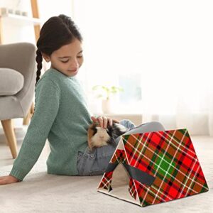 enheng Small Pet Hideout Christmas Red Green Plaid Hamster House Guinea Pig Playhouse for Dwarf Rabbits Hedgehogs Chinchillas