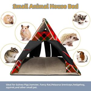 enheng Small Pet Hideout Christmas Red Green Plaid Hamster House Guinea Pig Playhouse for Dwarf Rabbits Hedgehogs Chinchillas