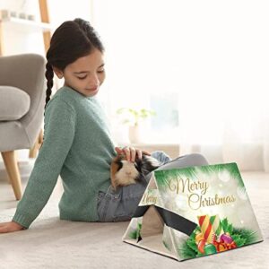 enheng Small Pet Hideout Merry Christmas Hamster House Guinea Pig Playhouse for Dwarf Rabbits Hedgehogs Chinchillas