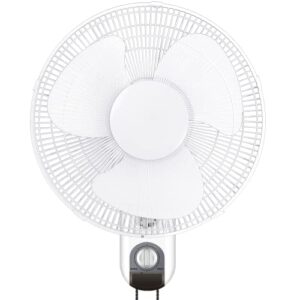 healsmart digital household wall mount fans 16 inch adjustable tilt, 90 degree, 3 speed settings, white