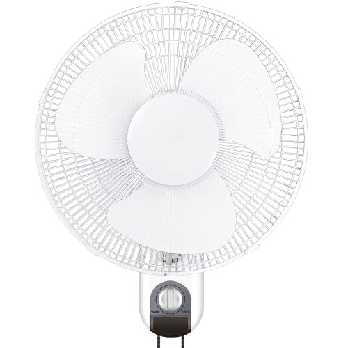 HealSmart Digital Household Wall Mount Fans 16 Inch Adjustable Tilt, 90 Degree, 3 Speed Settings, White