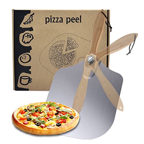 HEGO YUM Pizza Peel,Pizza Paddle,12x14 inch Pizza Spatula for Oven with Foldable Wood Handle for Easy Storage,Aluminum Pizza Spatula Paddle Metal for Homemade Pizza/Baking/Bread/Pastry/Dough/Cake