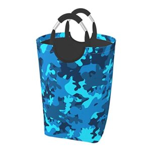 Foldable Square Laundry Hamper Blue Camouflage Portable Folding Washing Bin Waterproof Collapsible Laundry Bag 50L Large Clothes Storage Basket with Handles for Home Bedroom