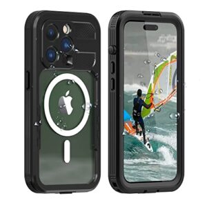 nowvnvuy iphone 14 pro max waterproof case with screen protector, full body heavy duty protection magnetic case, shockproof, dustproof, snowproof case for iphone 14 pro max 6.7 inch (black)