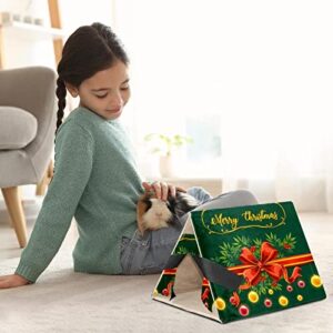 enheng Small Pet Hideout Christmas Balls Present Bow with Green Background Hamster House Guinea Pig Playhouse for Dwarf Rabbits Hedgehogs Chinchillas