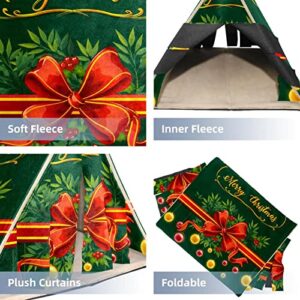 enheng Small Pet Hideout Christmas Balls Present Bow with Green Background Hamster House Guinea Pig Playhouse for Dwarf Rabbits Hedgehogs Chinchillas