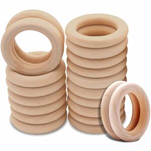 wuudar 20pcs wooden rings for crafts, 55mm - smooth unfinished macrame rings – durable & lightweight wood rings for jewelry, diy making, crafts & home decor