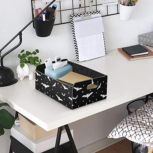 CaTaKu Bats Foldable Storage Basket Star Black Collapsible Felt Storage Bins with Handle Drawer Organizer Bin Cube Shelf Box for Organizing Closet Clothes Office Books Bedroom