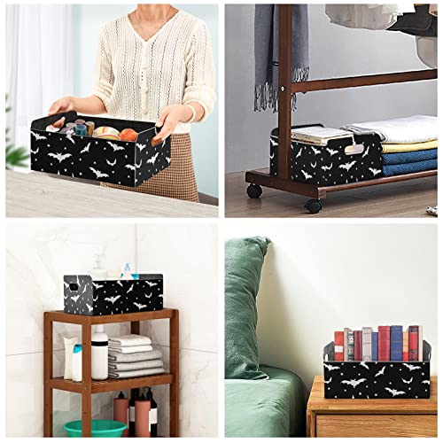 CaTaKu Bats Foldable Storage Basket Star Black Collapsible Felt Storage Bins with Handle Drawer Organizer Bin Cube Shelf Box for Organizing Closet Clothes Office Books Bedroom