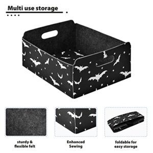 CaTaKu Bats Foldable Storage Basket Star Black Collapsible Felt Storage Bins with Handle Drawer Organizer Bin Cube Shelf Box for Organizing Closet Clothes Office Books Bedroom